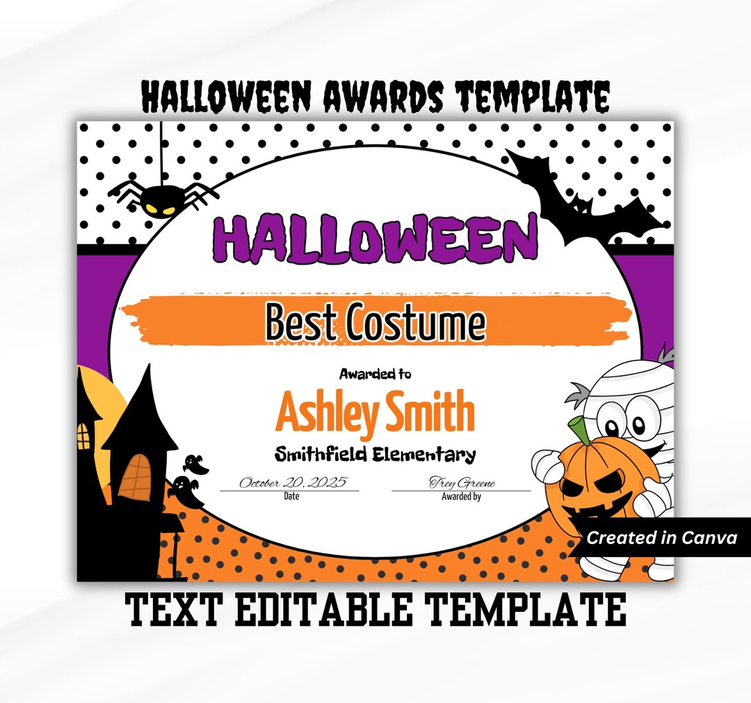 Halloween Costume Award Certificates - Text Editable, Costume, Home ...