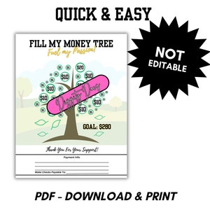 FILL MY Money Tree Fundraiser | Printable 8.5" X 11" Color-in Donation ...