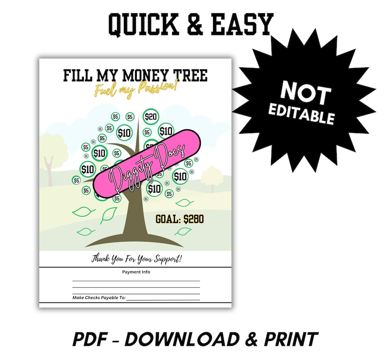 FILL MY Money Tree Fundraiser | Printable 8.5" X 11" Color-in Donation ...