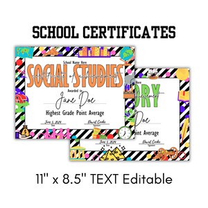 SCHOOL AWARDS Certificates for Several Subjects, Editable, End of Year ...