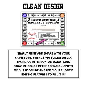 BASEBALL Fundraiser Printable | Donation Board Bash | AAU Travel ...