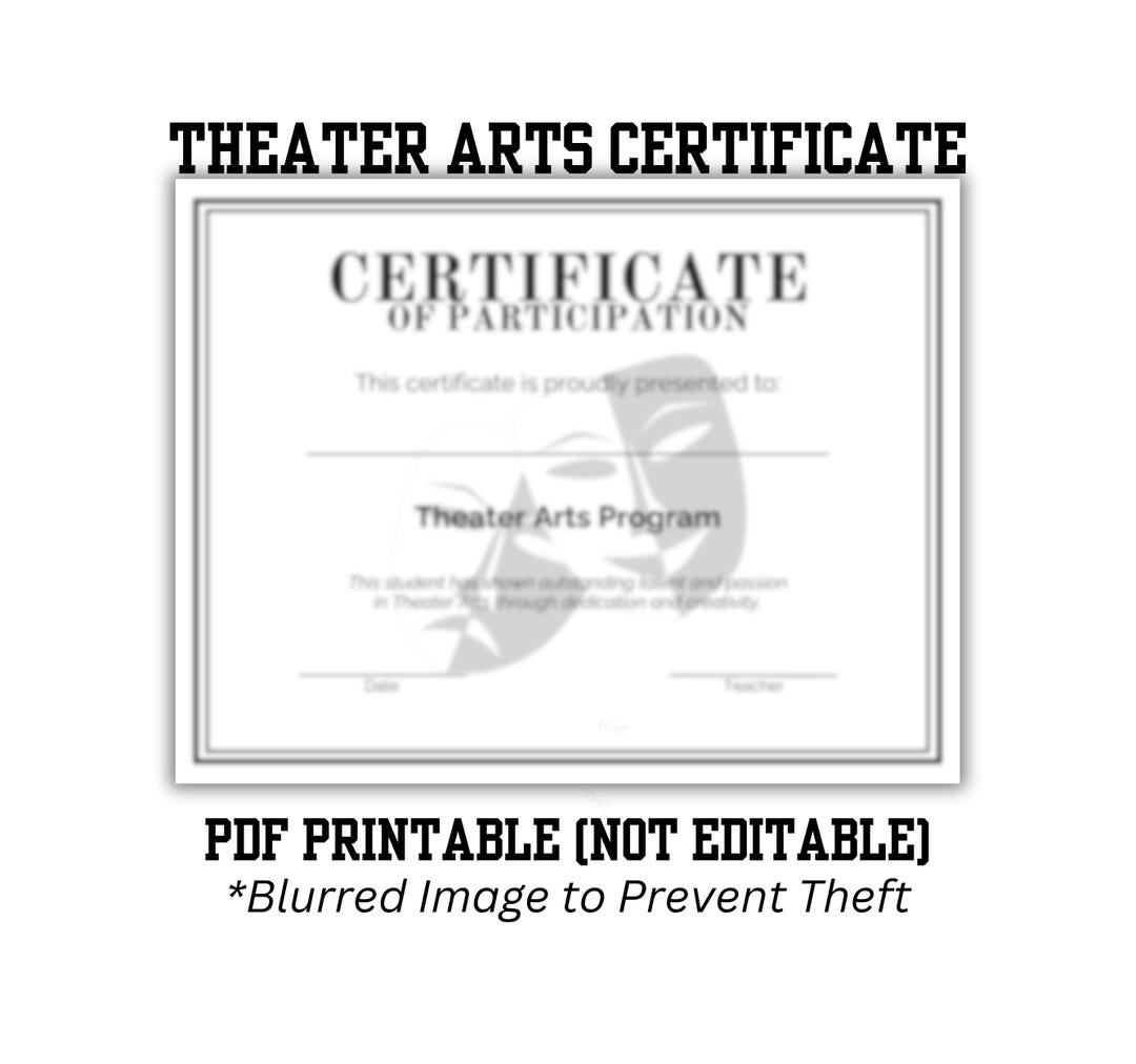 PRINTABLE Theater Arts Certificate of Participation| Drama Club ...