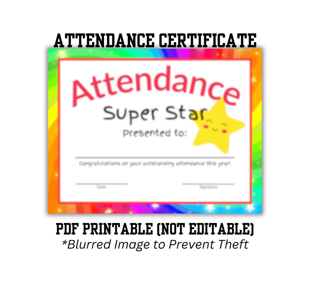 Attendance Certificate - Super Star Attendance - Printable PDF | School ...