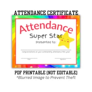 Attendance Certificate - Super Star Attendance - Printable PDF | School ...