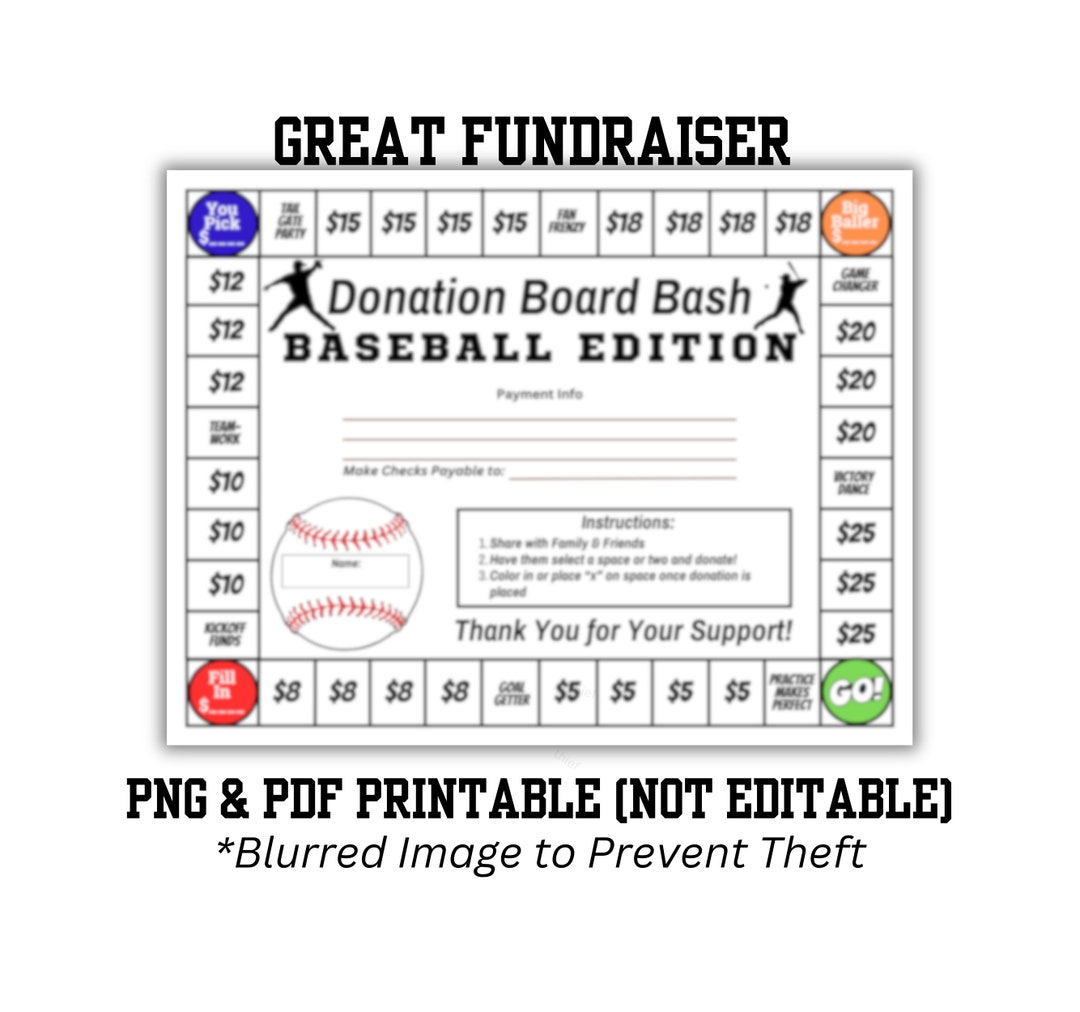 BASEBALL Fundraiser Printable | Donation Board Bash | AAU Travel ...