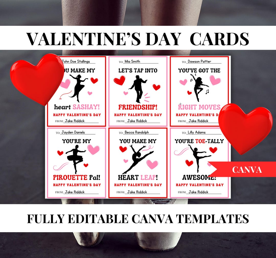 Editable Dance Valentine’s Day Cards for Students, Ballet Jazz Tap ...