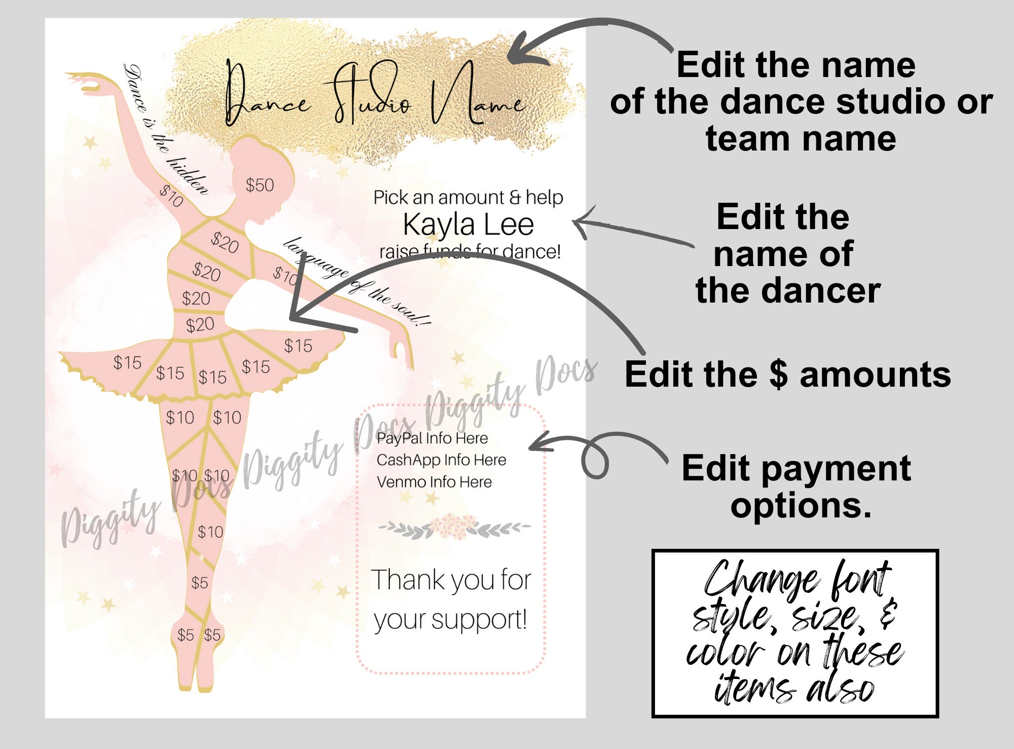 EDITABLE BALLET Fill in Fundraiser Ballet Fundraiser Sheet - Etsy