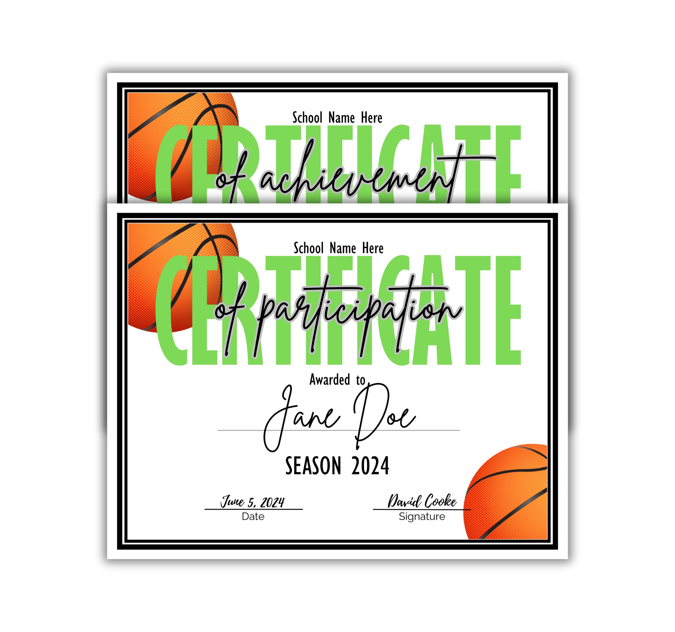 BASKETBALL Certificates Text Editable Basketball Awards End of Year ...