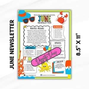 JUNE MONTHLY NEWSLETTER, All Elements Are Editable, Great for Schools ...