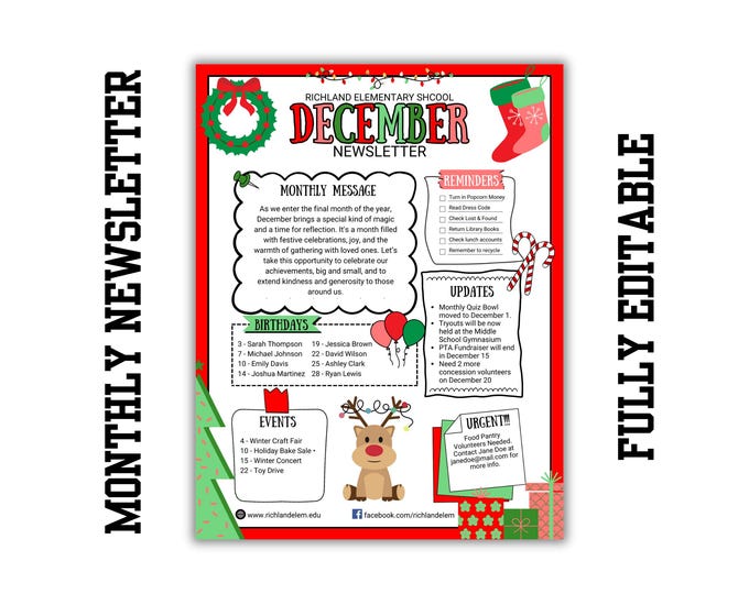 MONTHLY NEWSLETTER, All Elements Are Editable, Great for Schools, Clubs ...