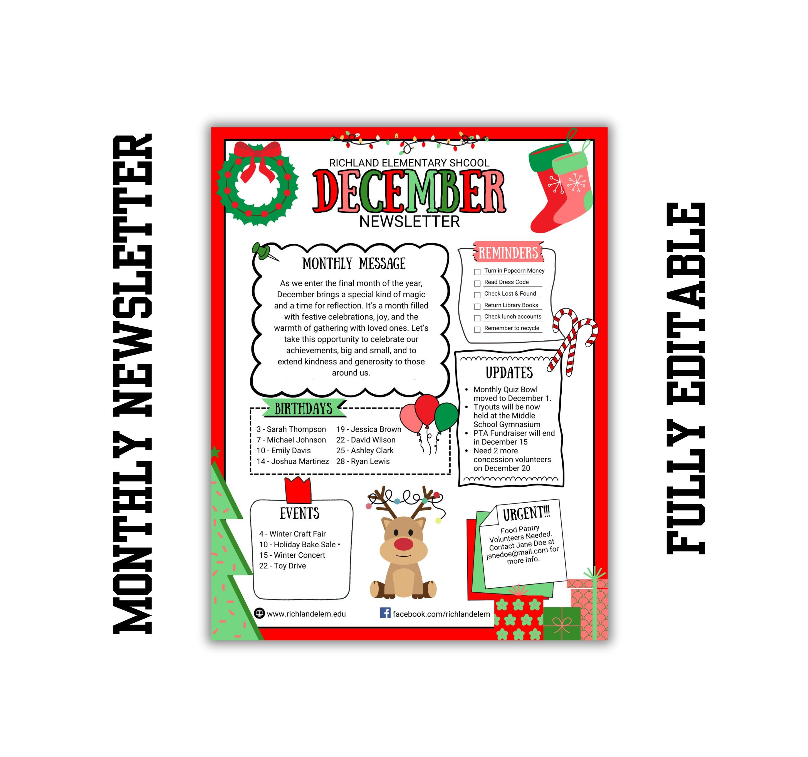 DECEMBER MONTHLY NEWSLETTER, All Elements Are Editable, Great for ...