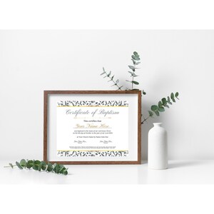 CERTIFICATE of BAPTISM TEMPLATE Customizable| Personalized Baptismal ...