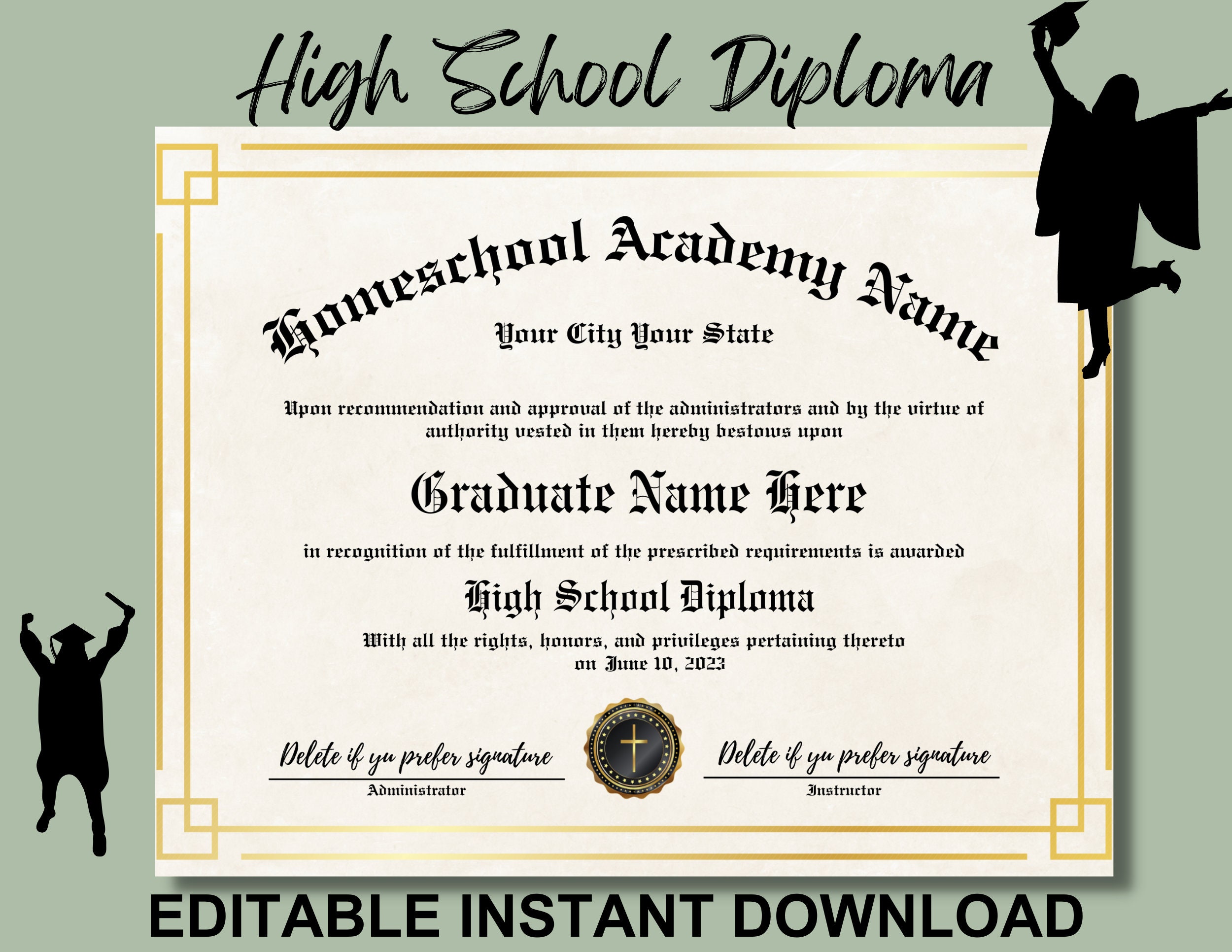 HIGH SCHOOL DIPLOMA Template Homeschool Graduation Diploma - Etsy