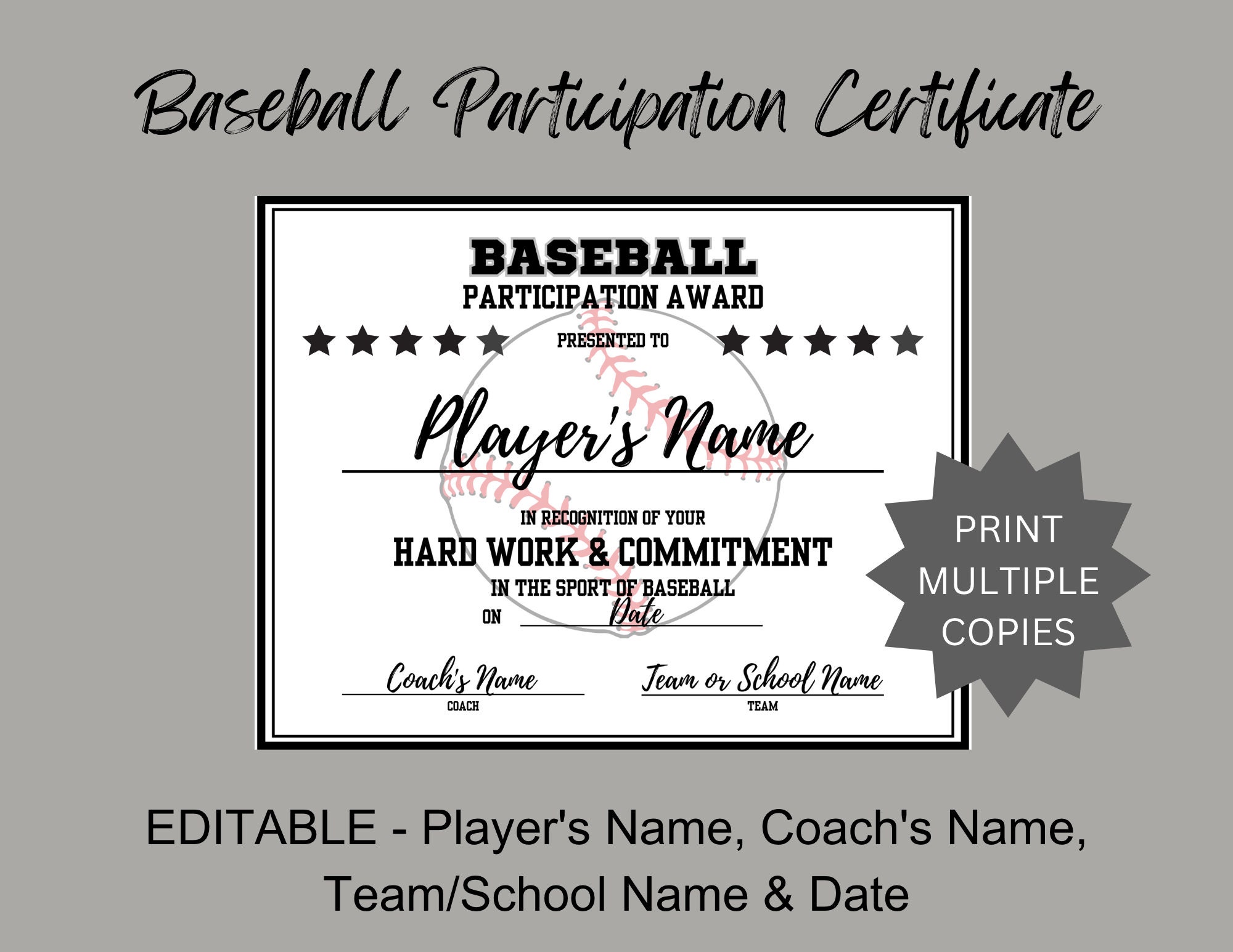 Baseball EDITABLE Certificates Baseball Awards End of Year Awards ...