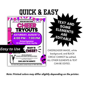 EDITABLE CHEER TRYOUT Flyer for High School or Competitive Cheer, Fully ...