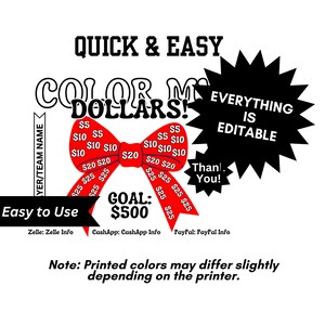 FULLY EDITABLE Cheer Fundraiser Template, Color My Dollars, Fundraising ...
