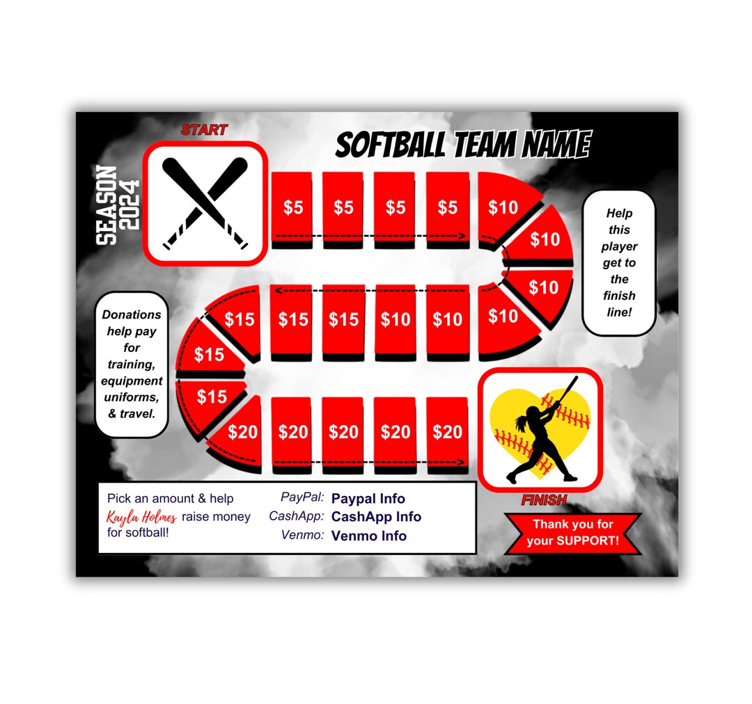 UNIQUE SOFTBALL Fill in Fundraiser Game Board Editable Softball ...