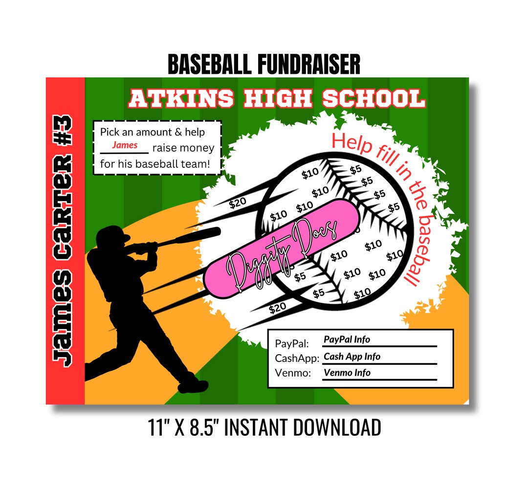 BASEBALL Fill in Fundraiser EDITABLE Baseball Fundraising Sheet AAU ...