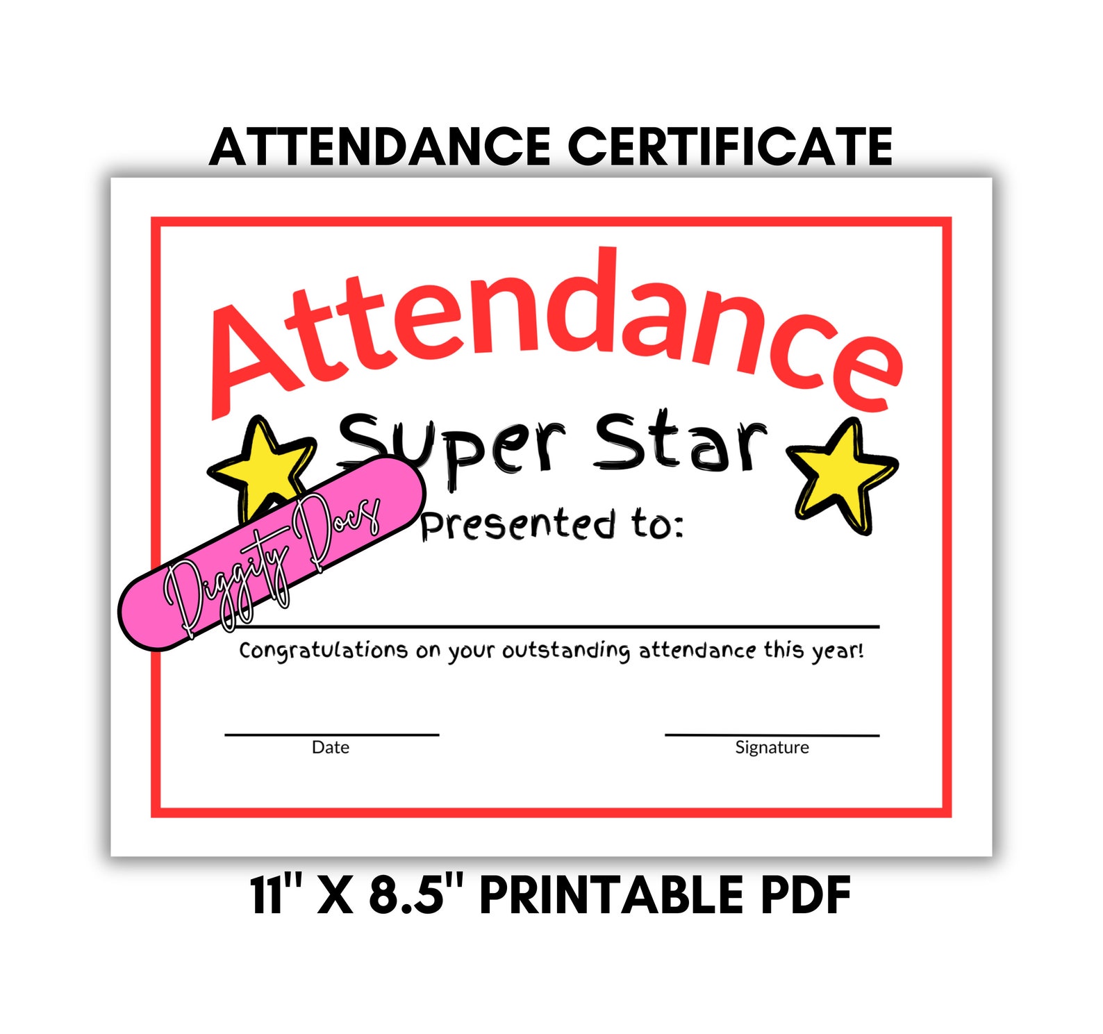 Attendance Certificate Super Star Attendance Printable PDF School ...