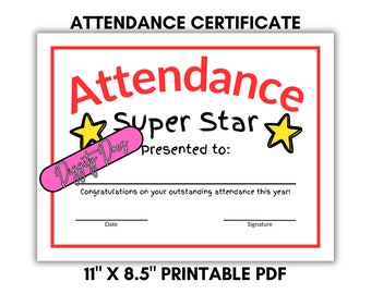 Attendance Certificate Super Star Attendance Printable PDF School ...
