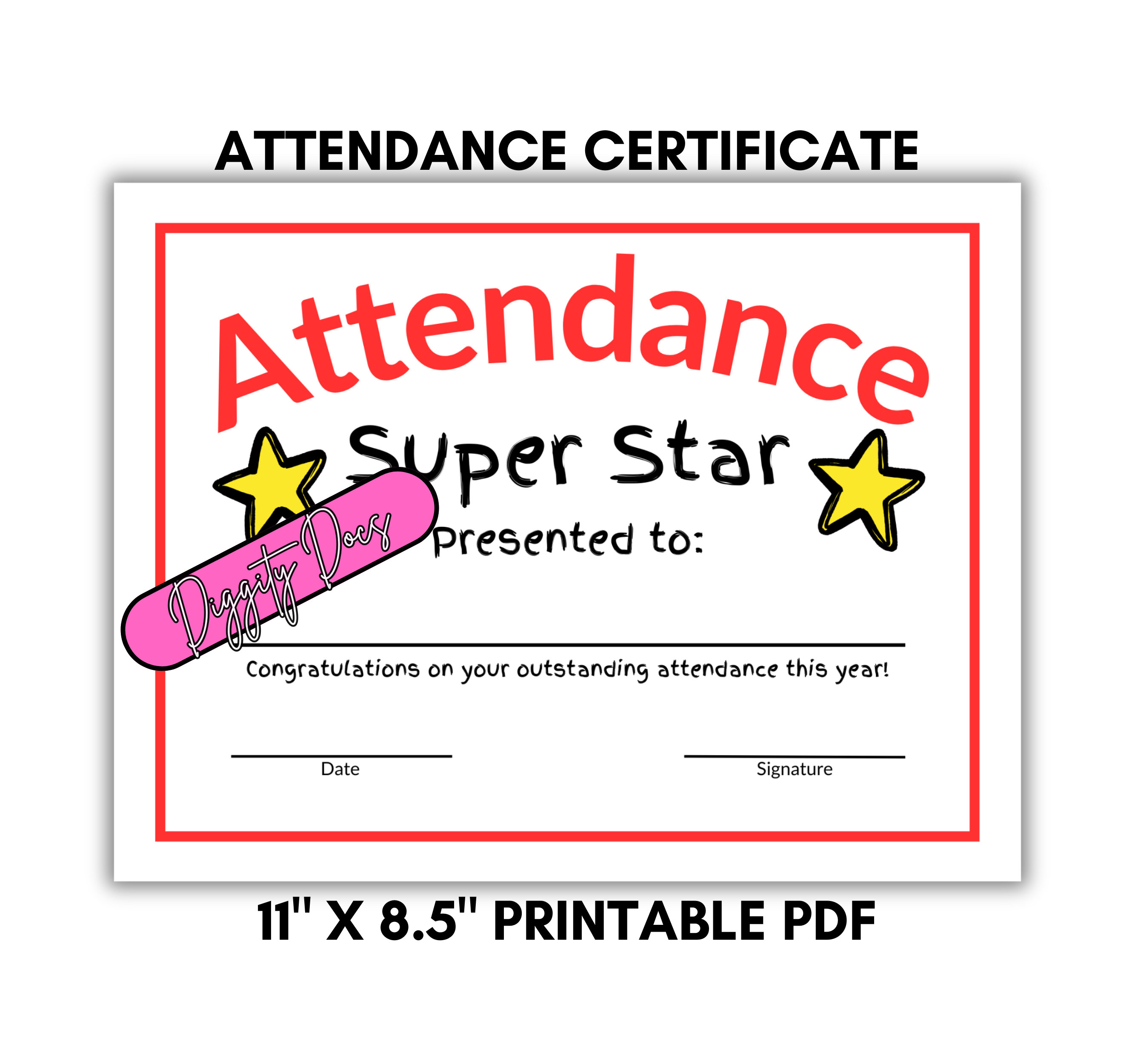 Attendance Certificate Super Star Attendance Printable PDF School ...
