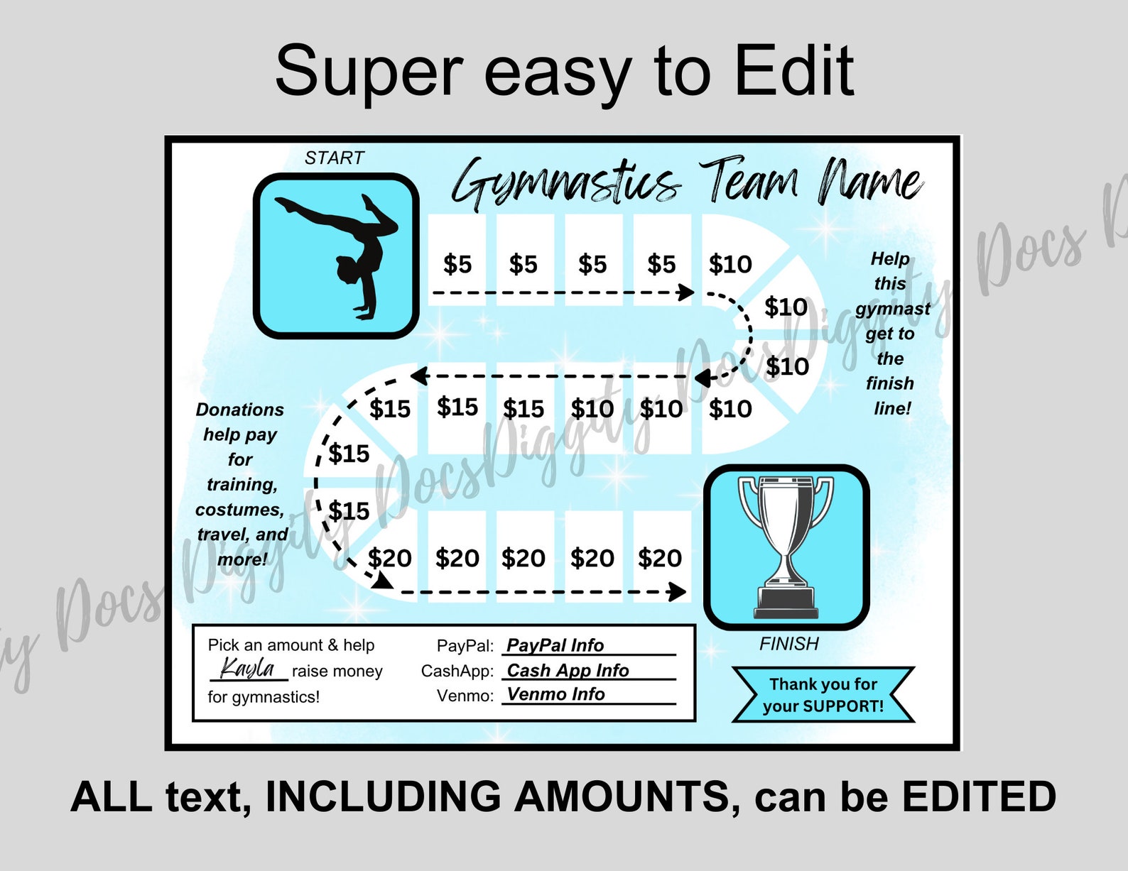 UNIQUE GYMNASTICS Fill in Fundraiser Game Board Editable - Etsy