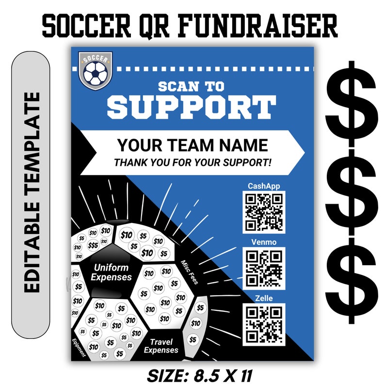 SOCCER Fundraiser With QR Code, Color Changing, Custom Template Soccer ...