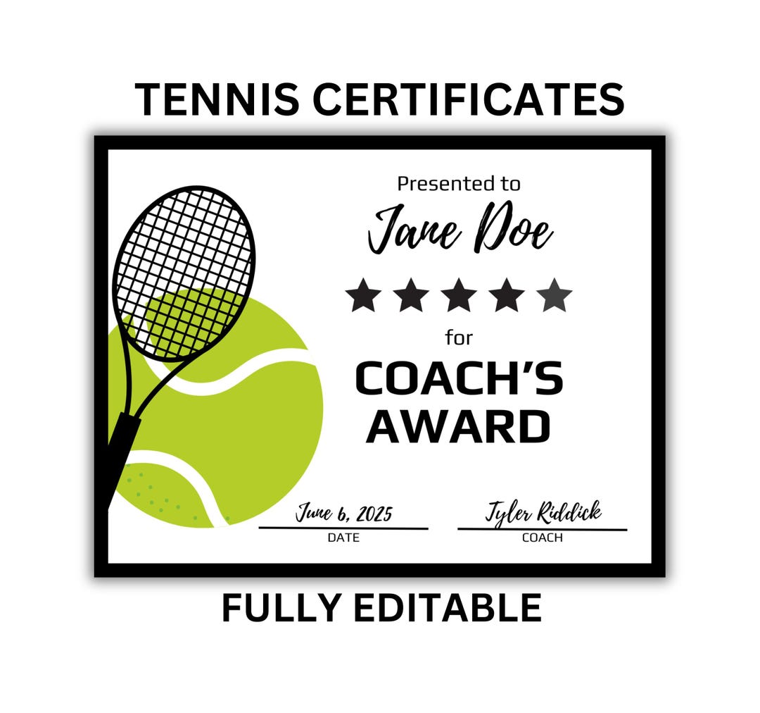 EDITABLE TENNIS Award Certificates | Tennis Awards | End of Year Awards ...