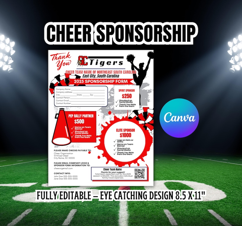 Cheer Sponsorship Flyer Template | Editable Canva Fundraiser Form for ...
