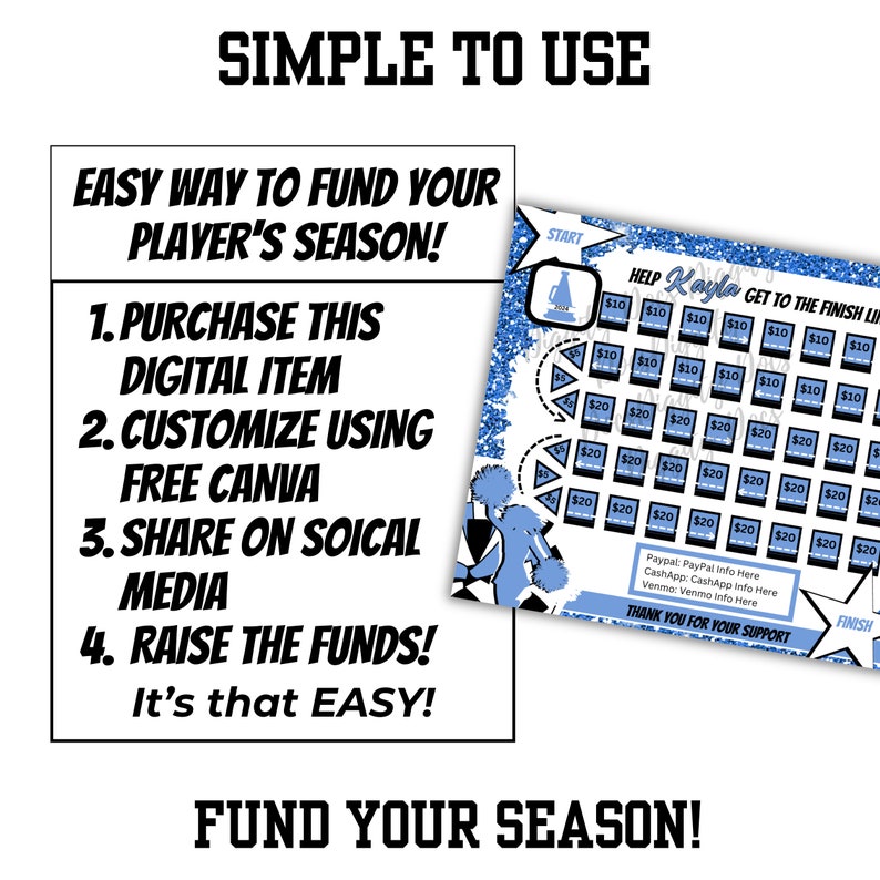 LARGE UNIQUE CHEER Fill in Fundraiser Game Board Editable Cheer ...