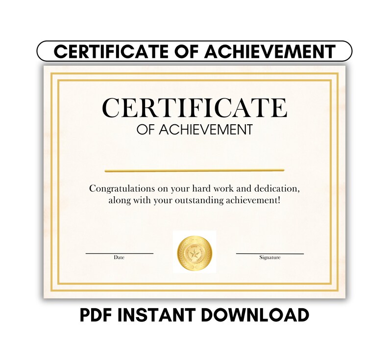 Certificate of Achievement Professional PDF Simple Design Printable ...