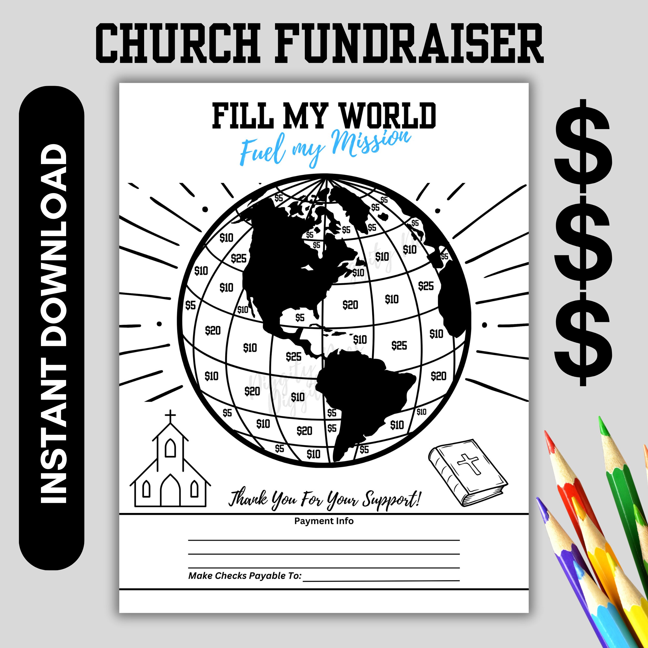 CHURCH MISSION Fundraiser Printable FILL My World Church Missionary ...
