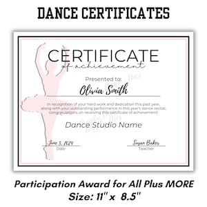 DANCE CERTIFICATES | EDITABLE | Dance Award | Recital Award | Dance ...