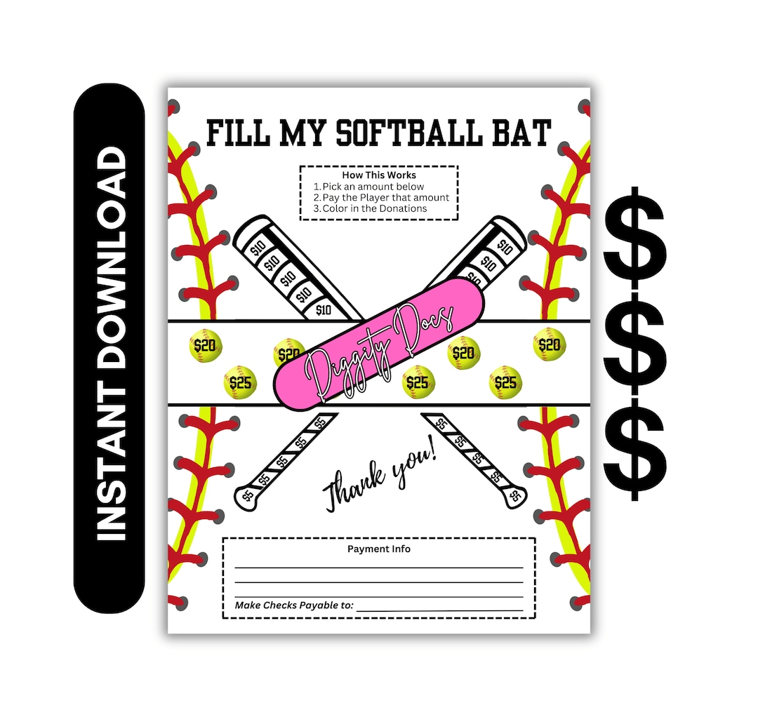Fill My BAT Softball Fundraiser Printable 8.5 X 11 Color-in Donation ...