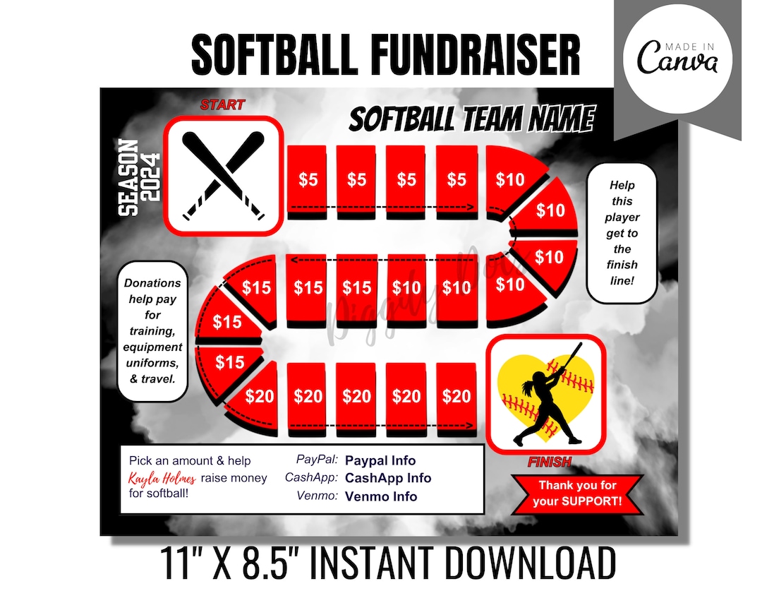 UNIQUE SOFTBALL Fill in Fundraiser Game Board Editable Softball ...