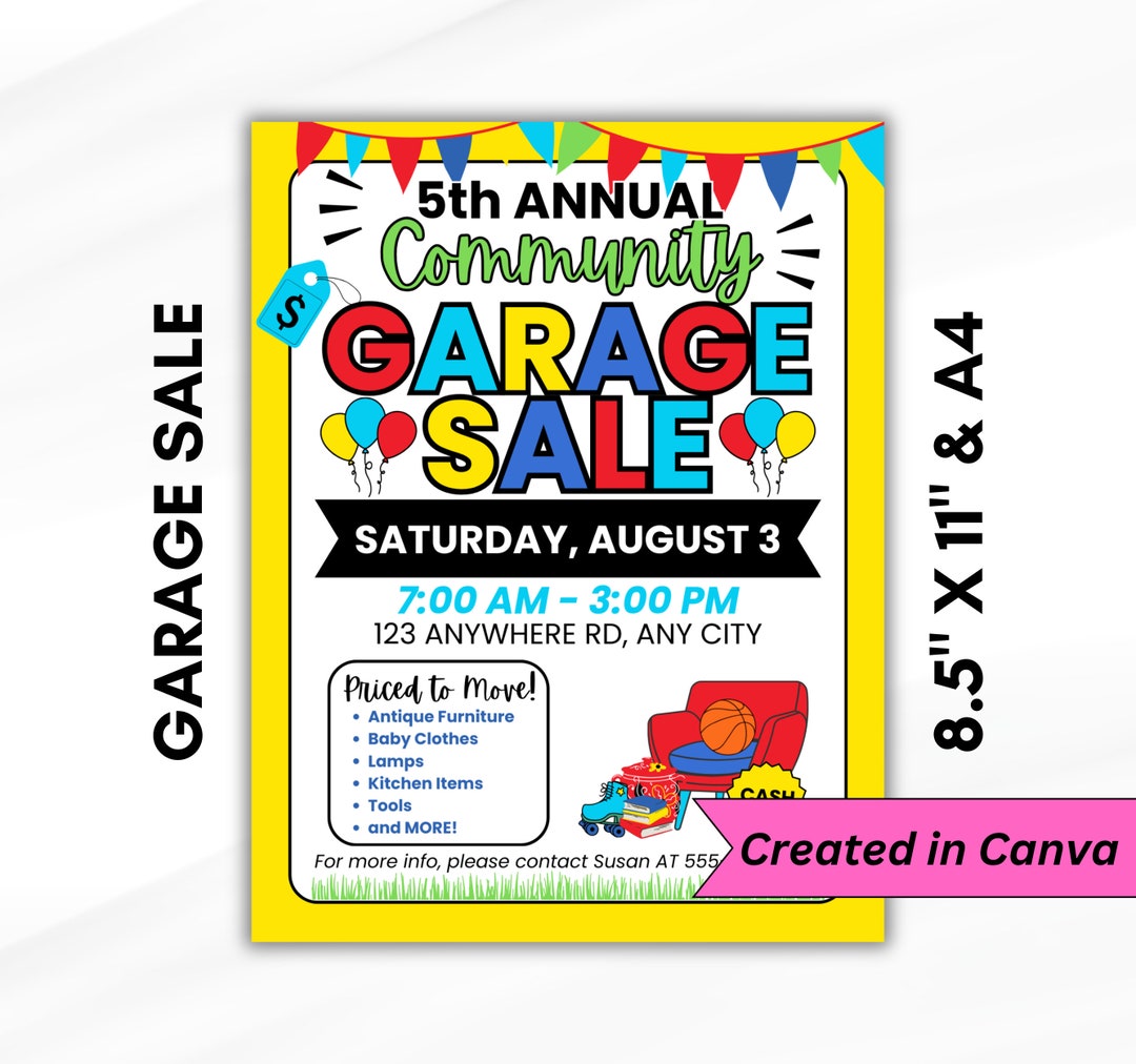 Editable Garage Sale Flyer Template - Customizable Yard Sale Poster for ...