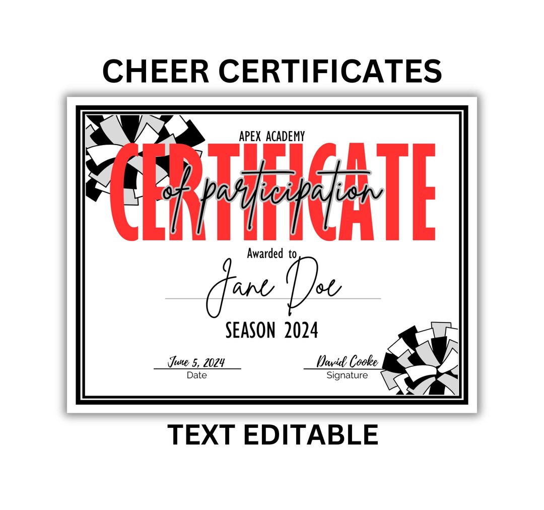 CHEER Certificate Awards | Text Editable | Celebrate Your Cheerleaders ...