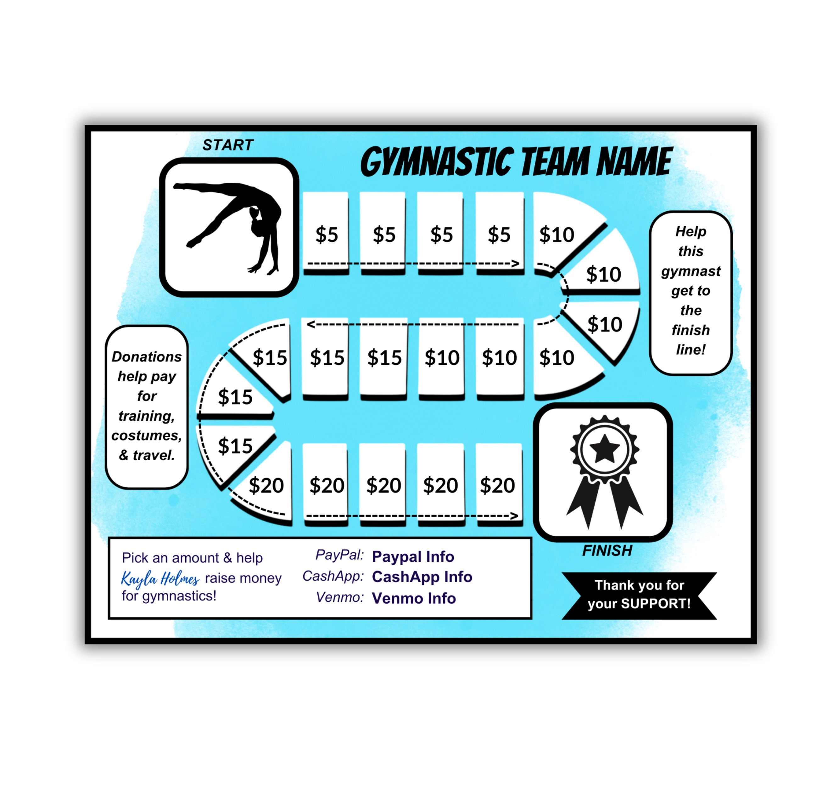 UNIQUE GYMNASTICS Fill in Fundraiser Game Board Editable Gymnastics ...