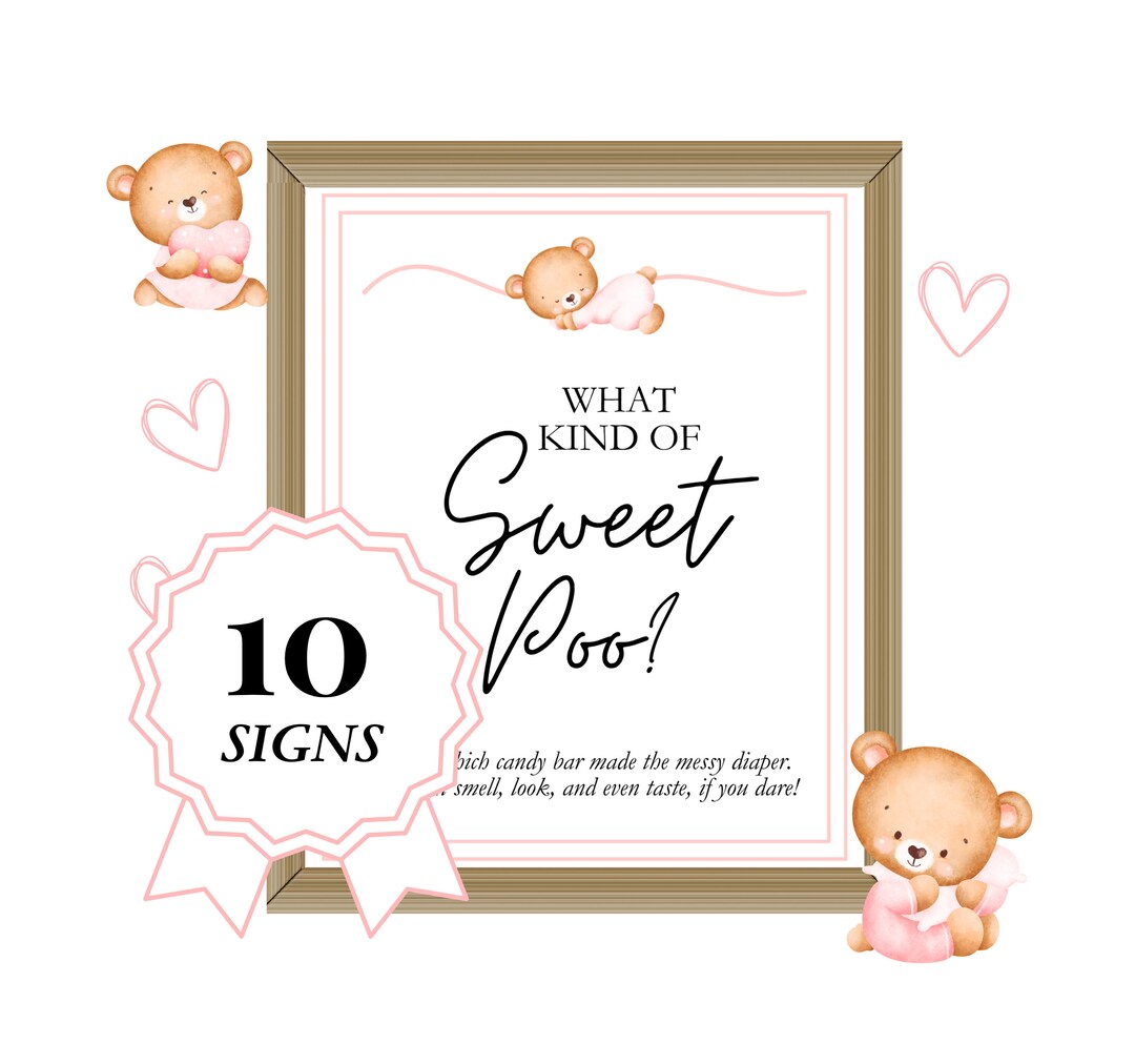 BABY SHOWER SIGNS | Printable | Pink Bear Design | Set of 10, Non ...