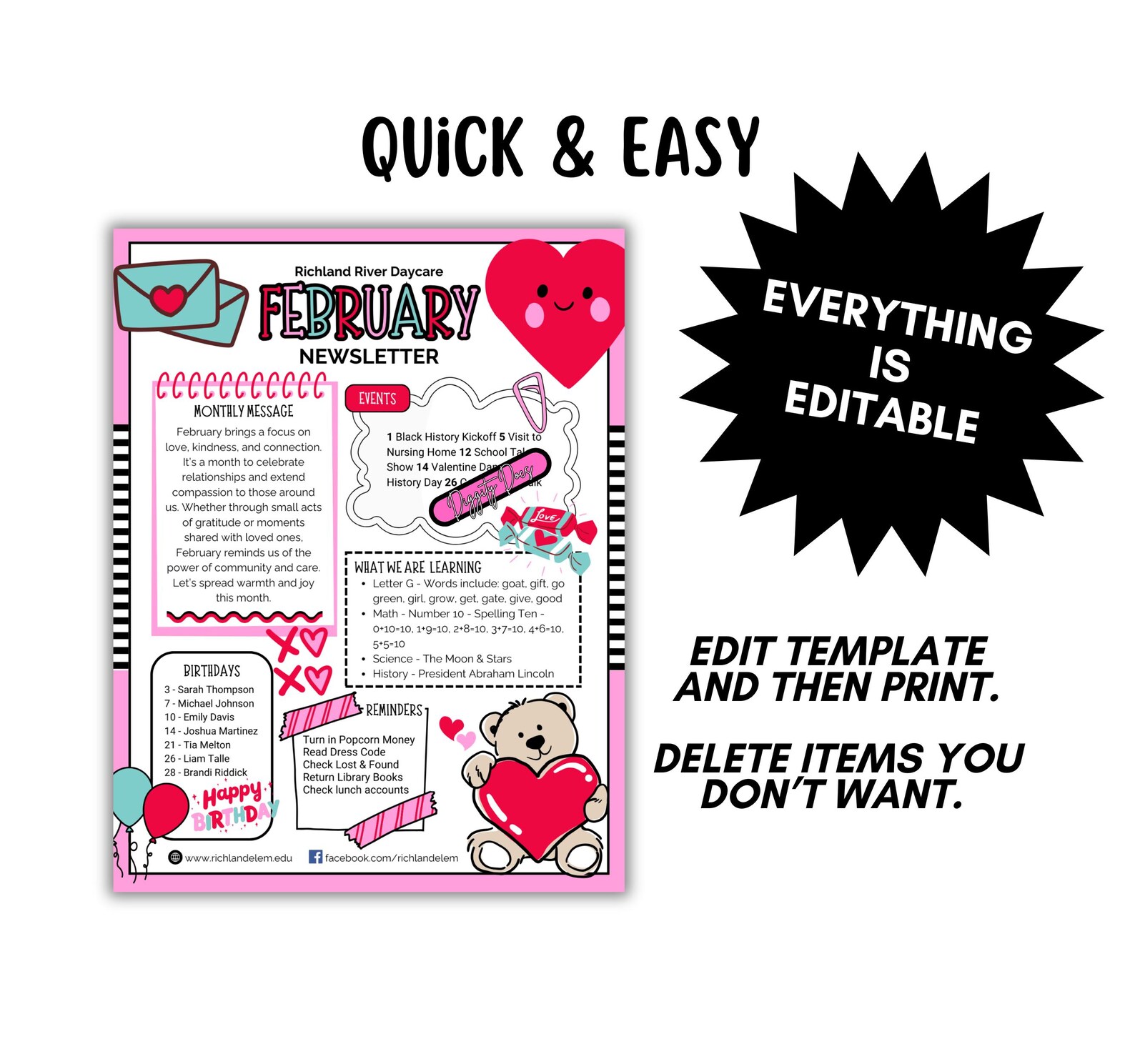 FEBRUARY MONTHLY NEWSLETTER, All Elements Are Editable, Great for ...