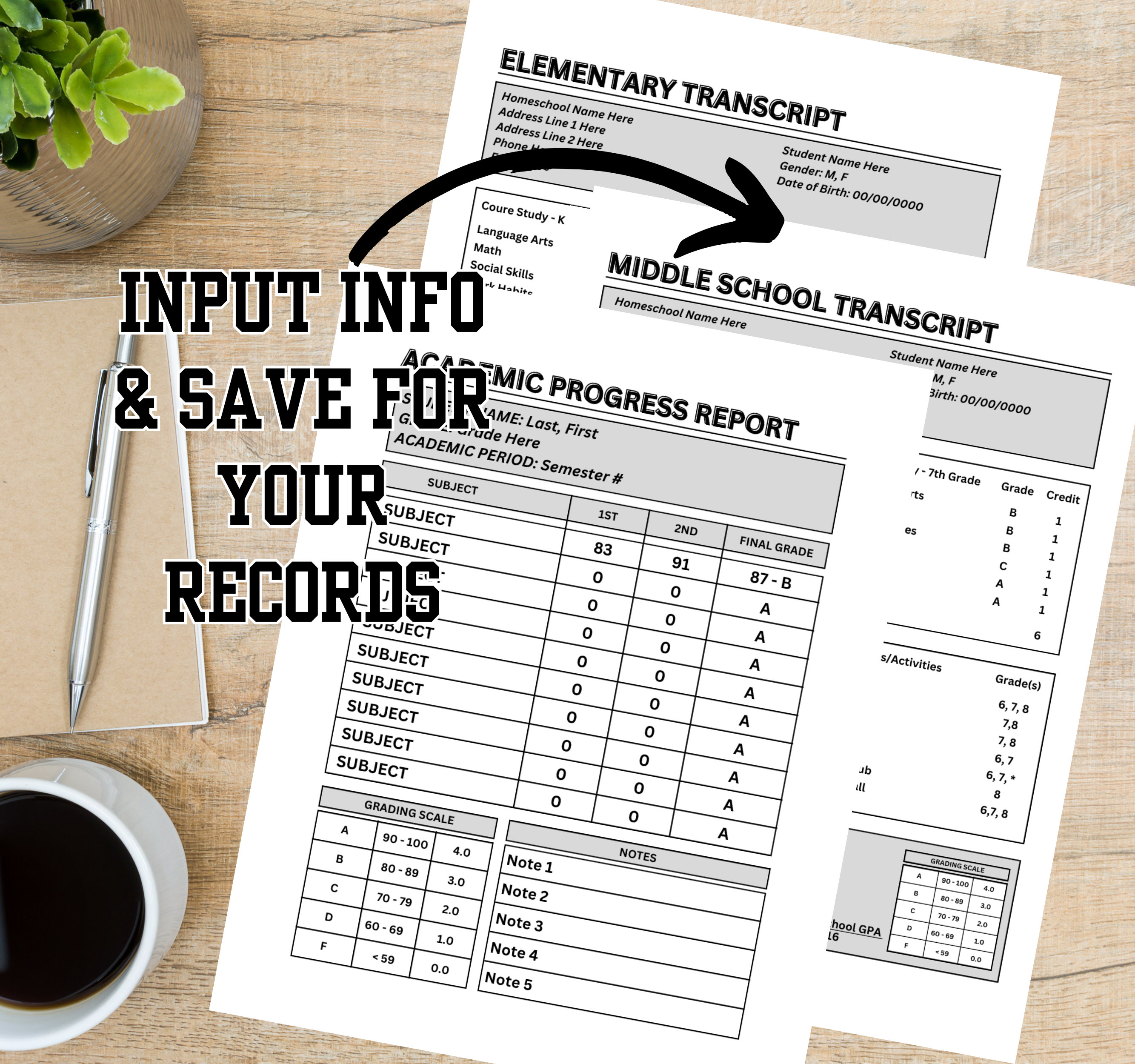 Homeschool Record Keeping Set: Editable Progress Reports, Transcripts ...