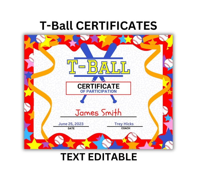 Editable T-ball Certificate Awards | Personalize & Celebrate Teeball ...
