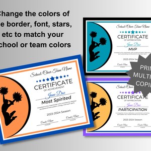 CHEER AWARD Editable Certificates | Celebrate Your Cheerleaders ...