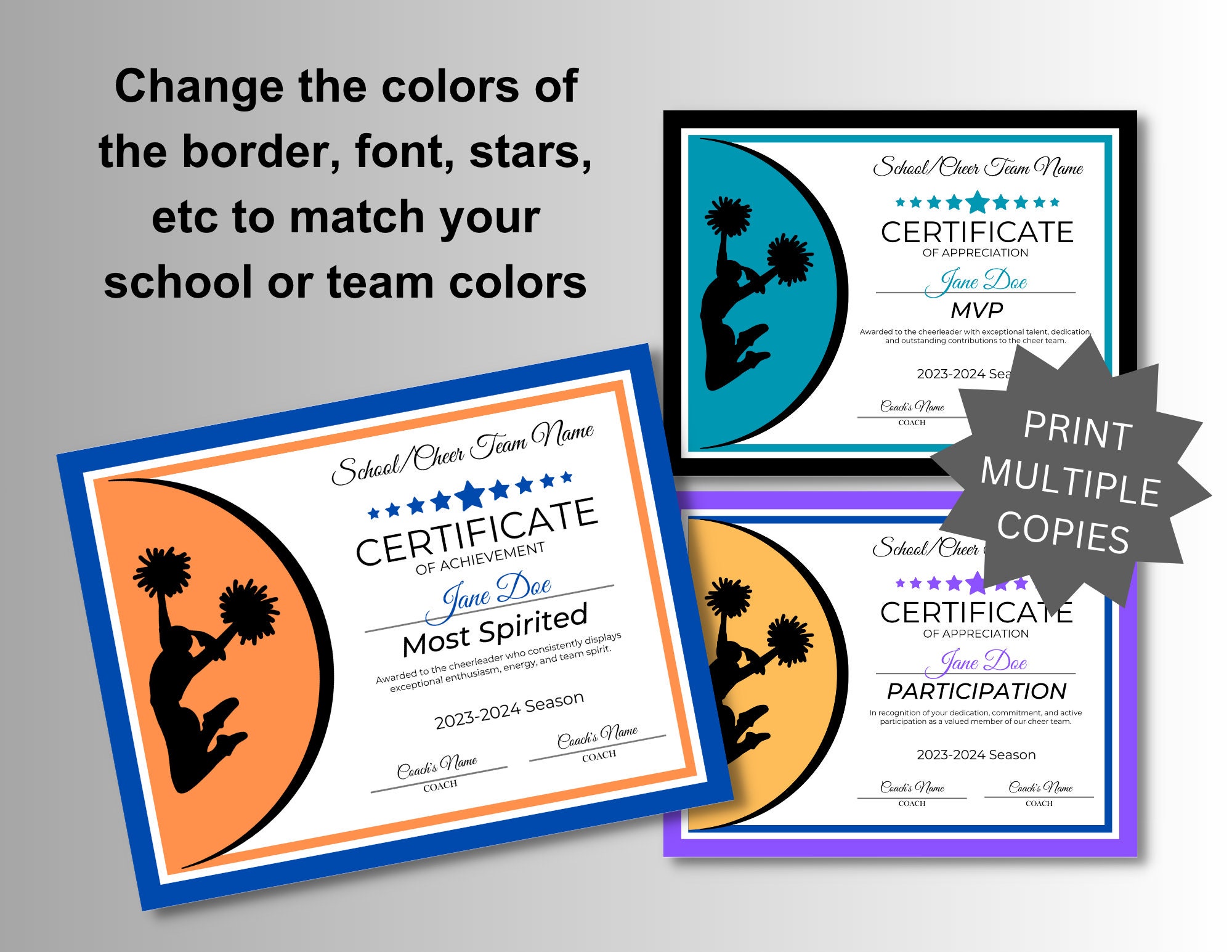 CHEER AWARD Editable Certificates Celebrate Your Cheerleaders ...