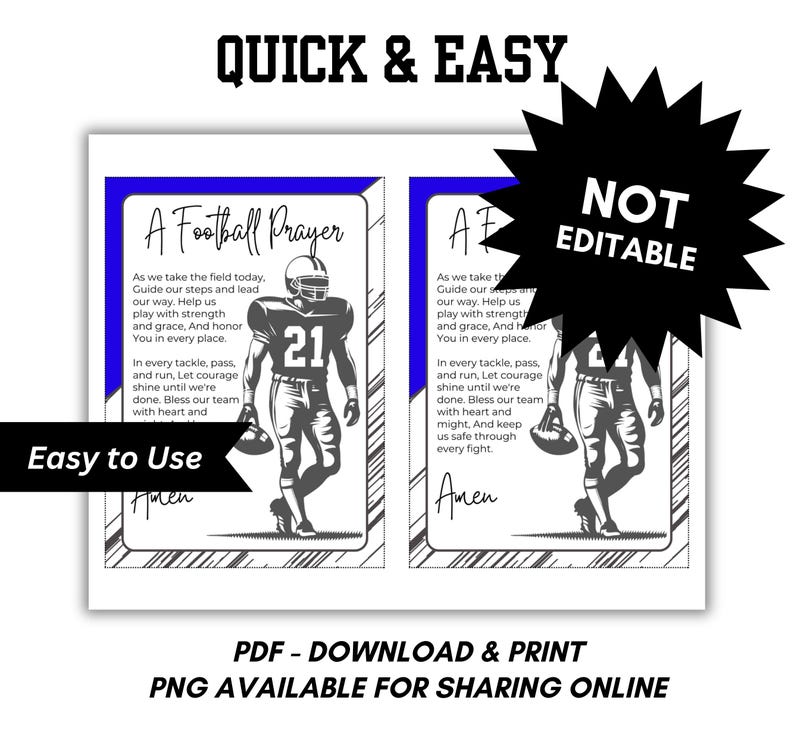 Football Prayer Cards Gift Tags: Support With Inspirational Quotes ...