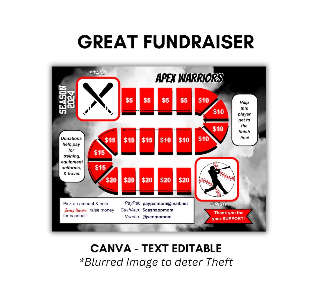 UNIQUE BASEBALL Fill in Fundraiser Game Board | Editable Baseball ...