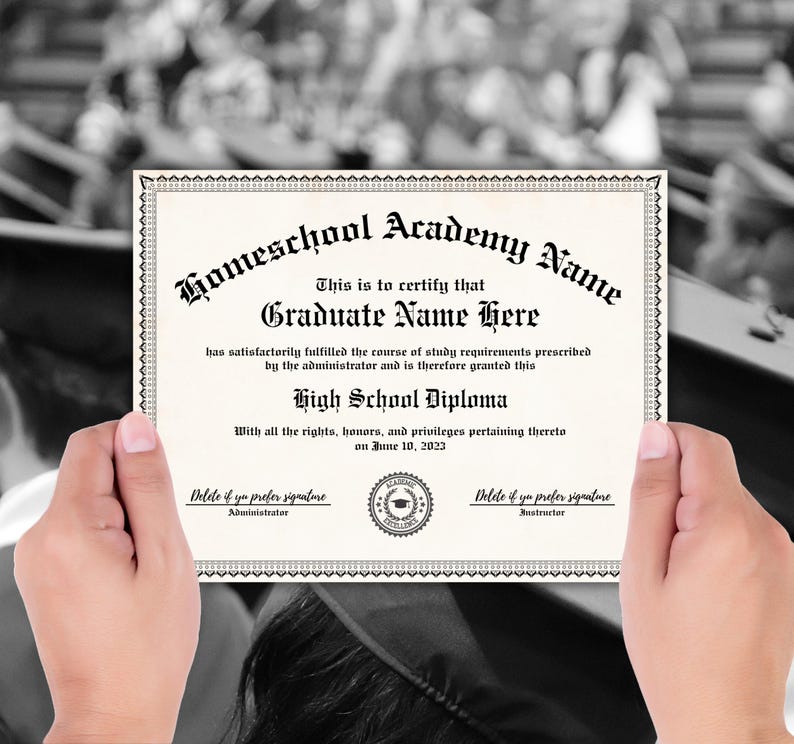 Homeschool High School Diploma Template, Printable Graduation ...