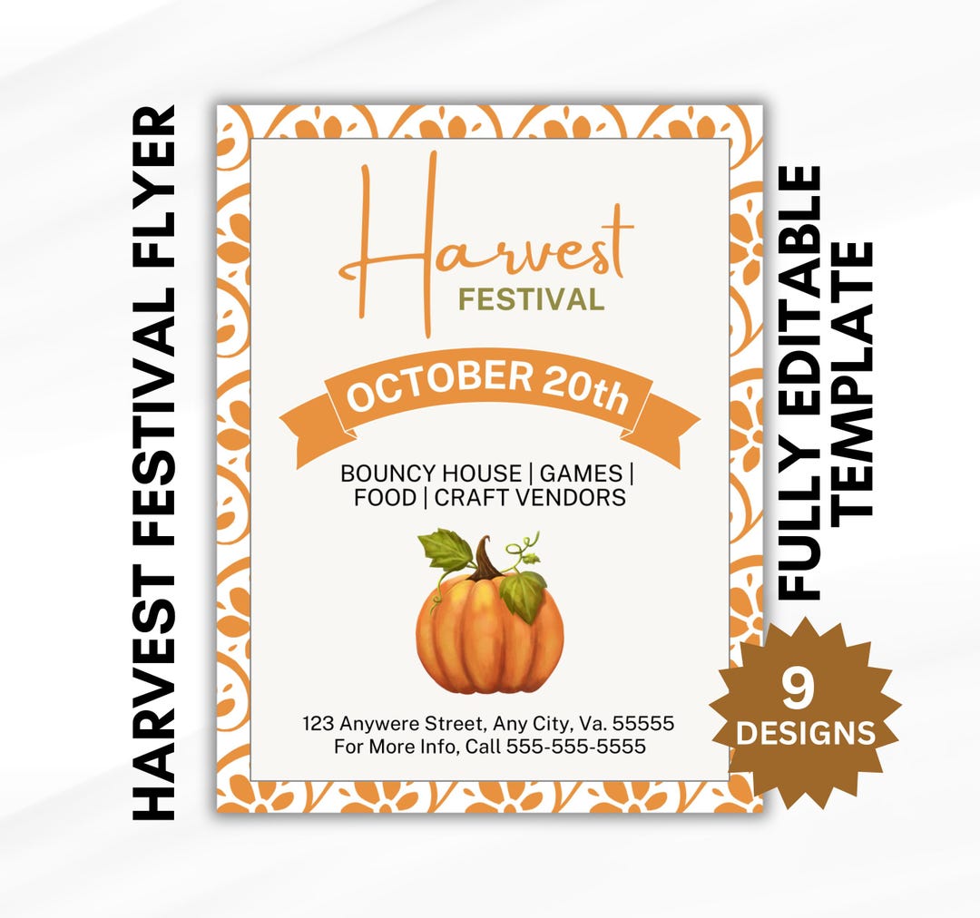 Editable Harvest Festival Flyer, Customizable Fall Event Poster, Autumn ...