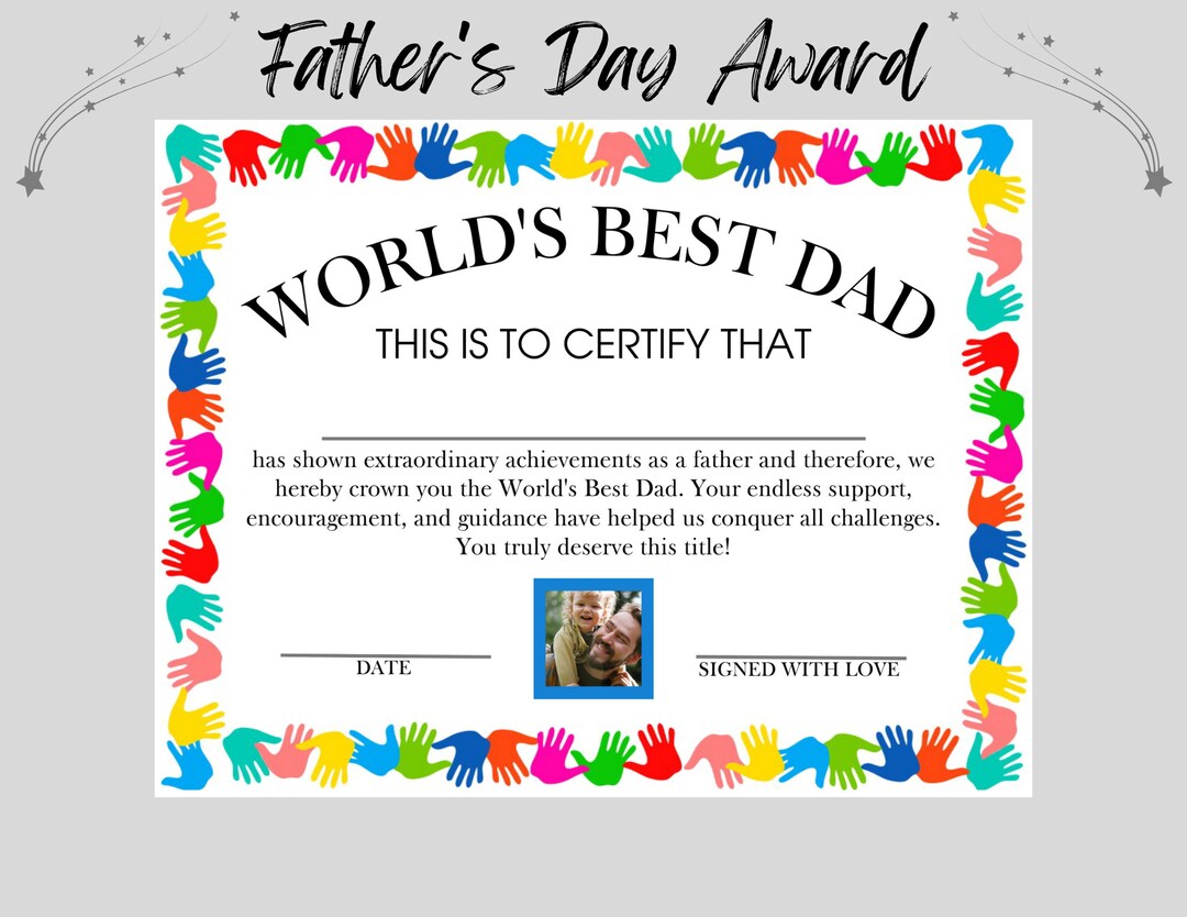 FATHER'S DAY Award Certificate Editable Father's Day Award Gift ...