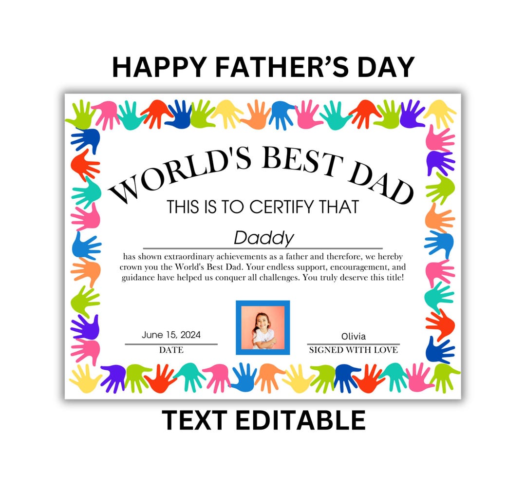 FATHER'S DAY Award Certificate | Editable Father's Day Award Gift ...